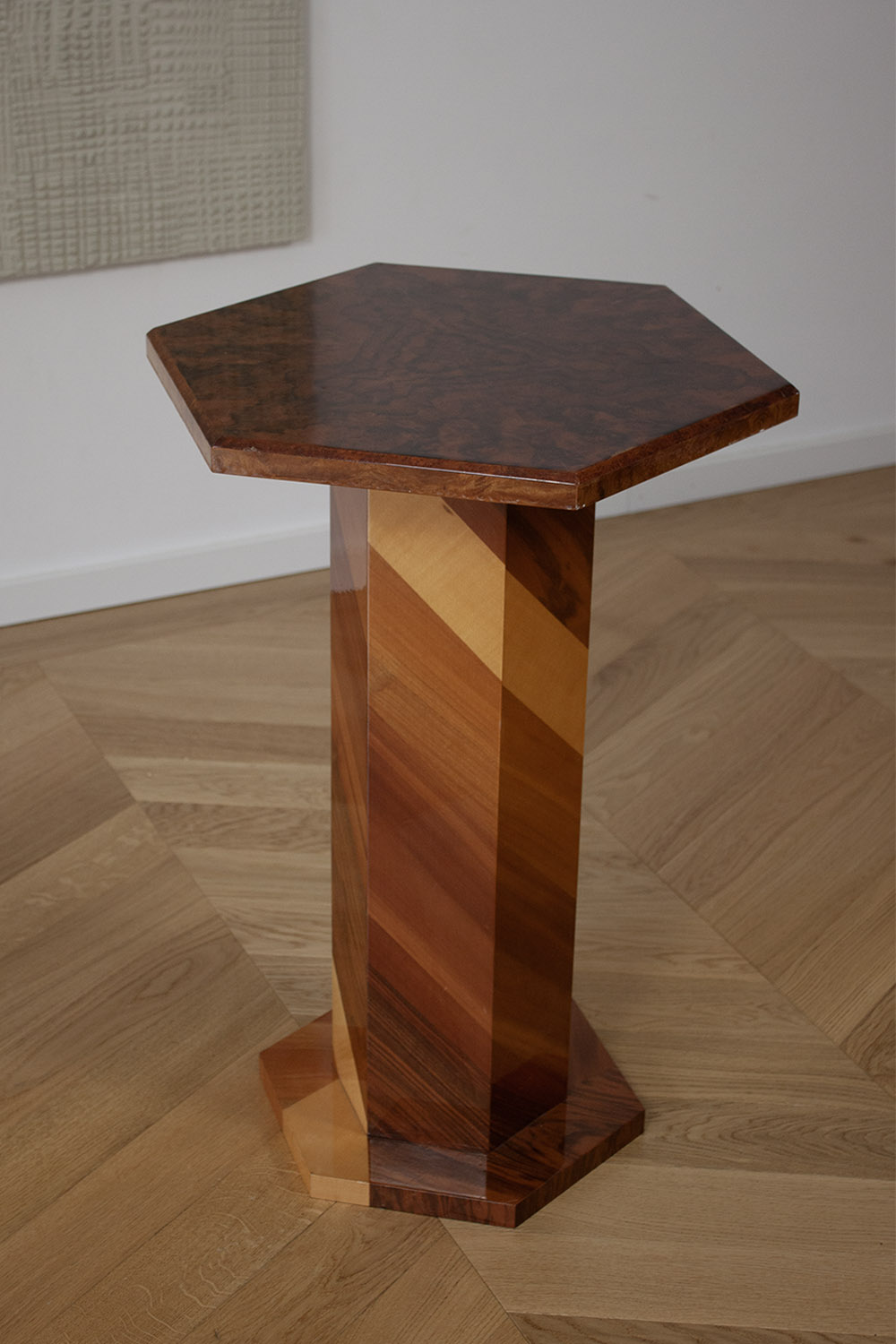 Striped Artisan Made Wooden Column Table Side Table Pedestal with Burl ...